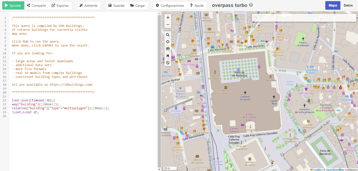 Descarga de datos de OpenStreetMap con “Overpass Turbo”