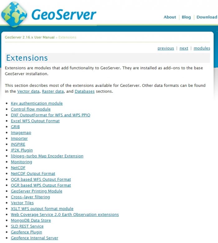 ¿Qué son las extensiones de GeoServer?