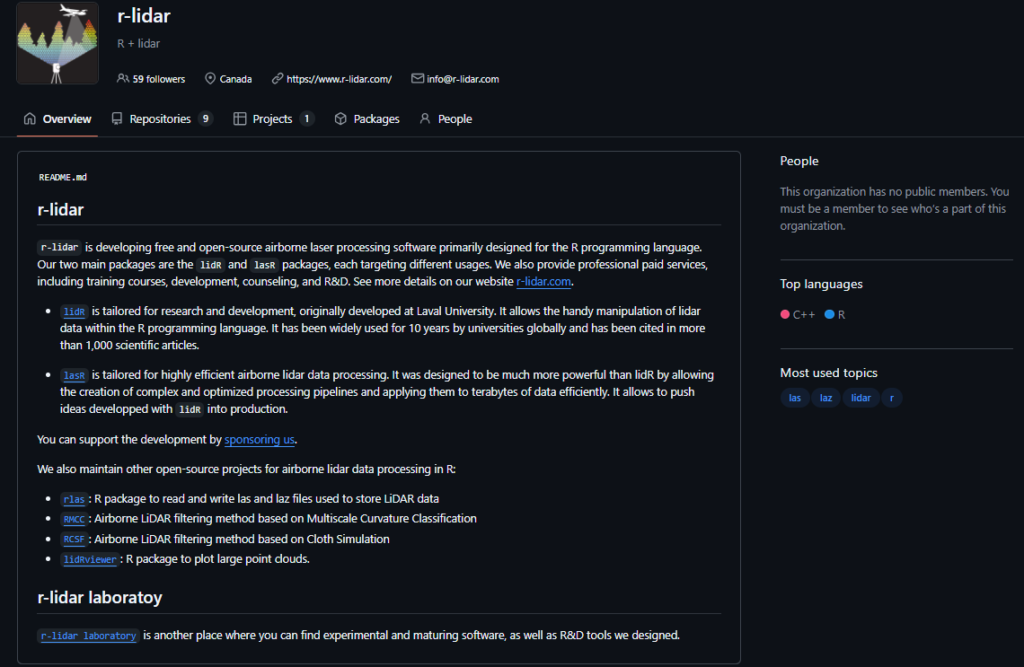Librerías para trabajar con datos LiDAR en R