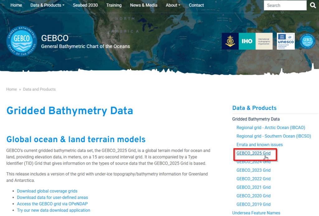 Cómo descargar datos batimétricos de GEBCO