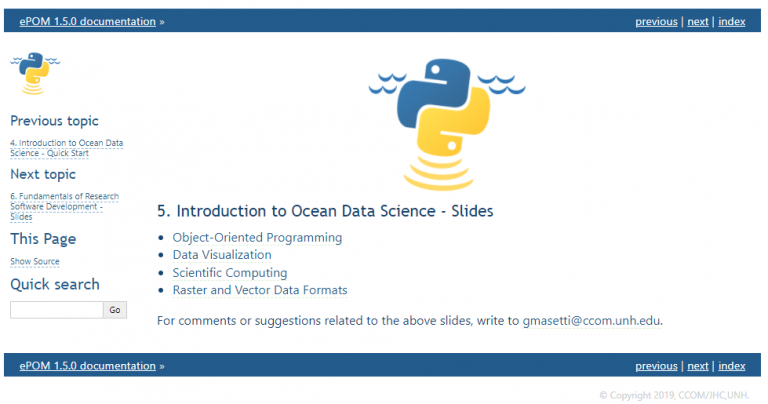 El proyecto “e-learning” para cartografía oceánica con Python