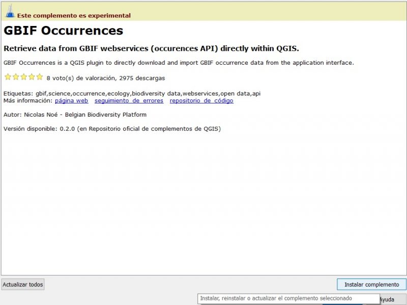 El plugin de GBIF para QGIS