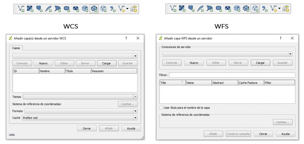 Cargar servicios WFS y WCS en QGIS