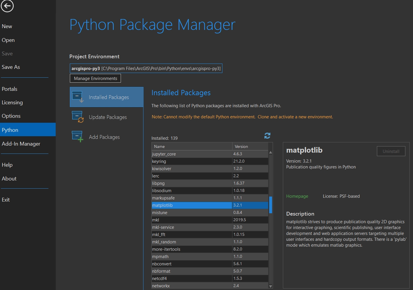 Instalación de nuevos paquetes para trabajar con Python en ArcGIS Pro
