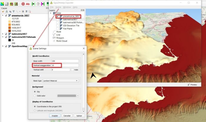 Uso del plugin “Qgis2threejs” y visualización resultados en la web