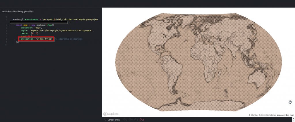 Inclusión de nuevas proyecciones en la API de desarrollo Mapbox GL JS