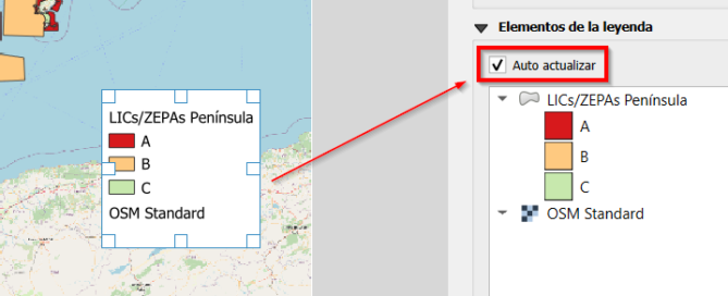 Edición de leyenda en la composición de mapas de QGIS