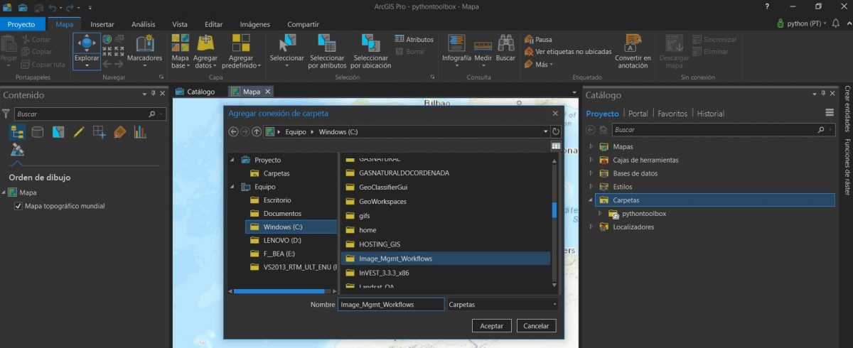 Herramientas para trabajar con Python e imágenes satélite en ArcGIS Pro