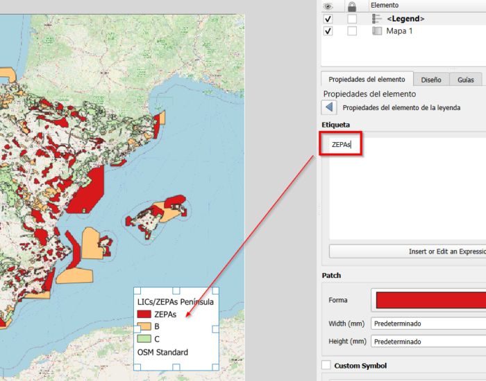 Edición de leyenda en la composición de mapas de QGIS