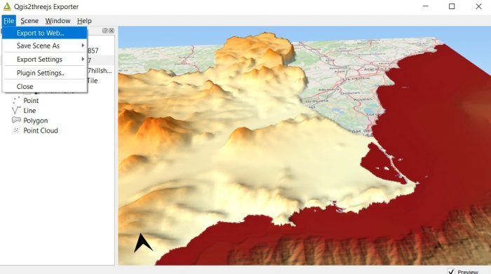 Uso del plugin “Qgis2threejs” y visualización resultados en la web