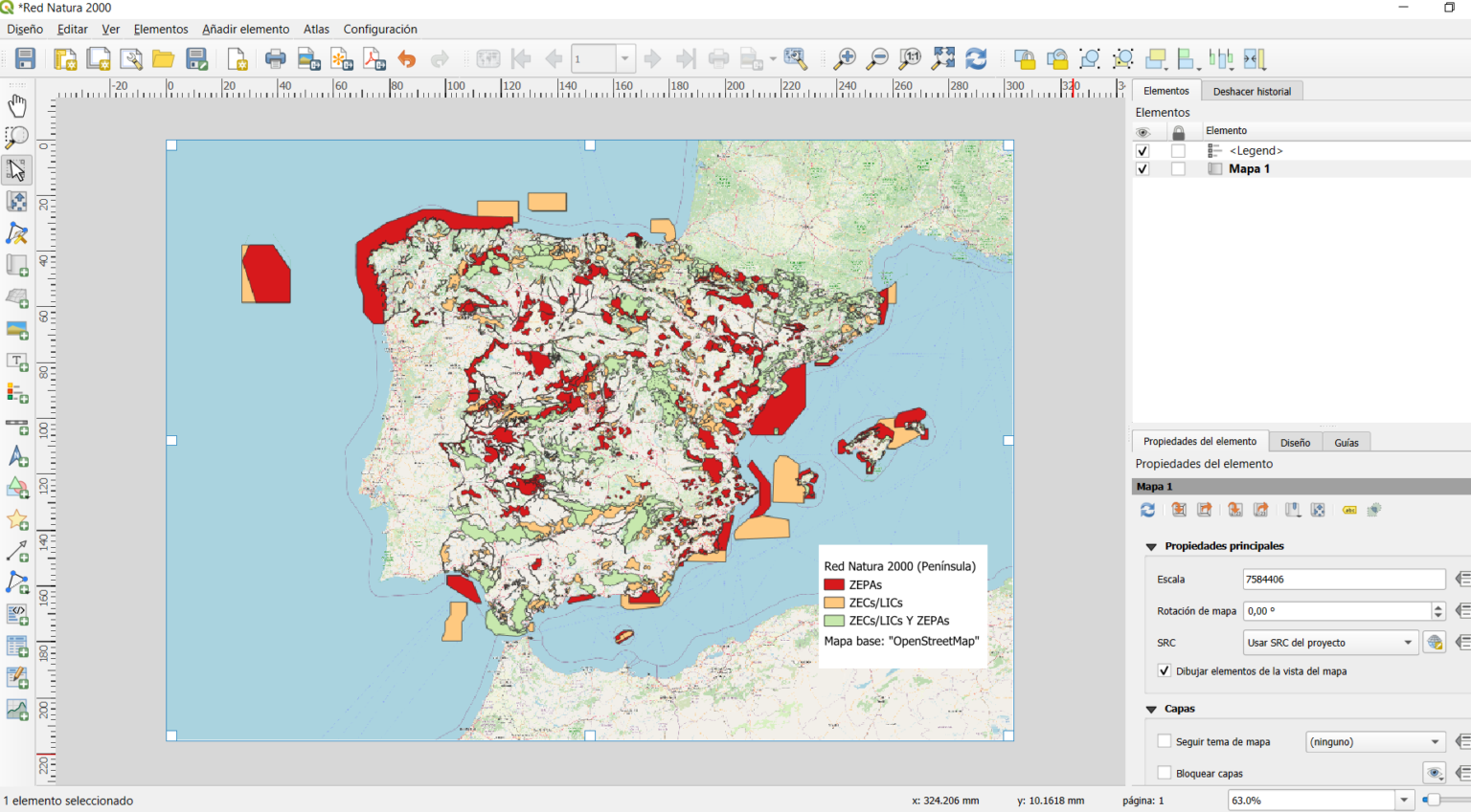 Edición de leyenda en la composición de mapas de QGIS