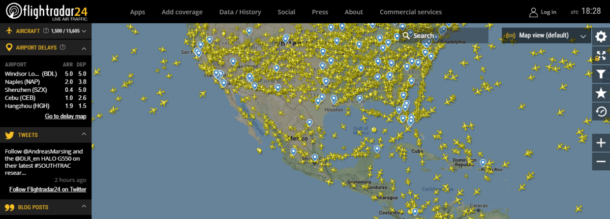 Mapa del tráfico aéreo en tiempo real