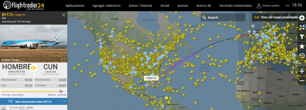 Mapa del tráfico aéreo en tiempo real